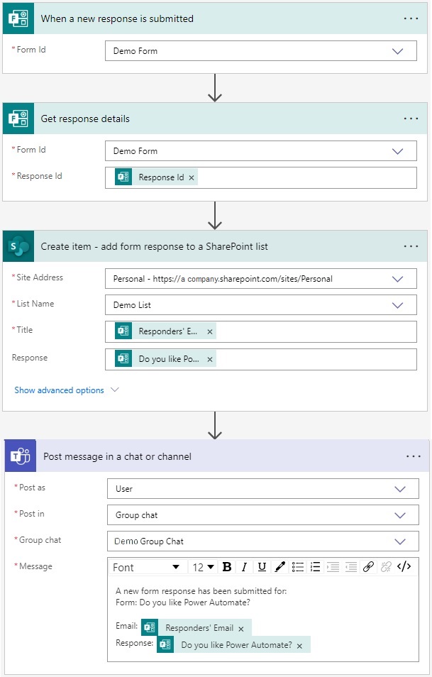 Power Automate Form Response Example